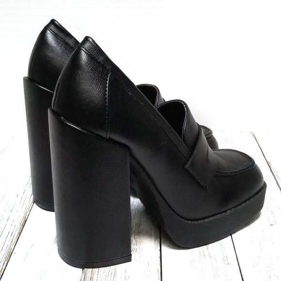 Shoes | New Black Square Toe Platform Penny Loafers Chunky Heels | Poshmark